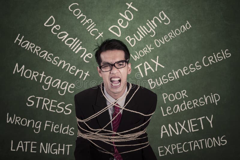 Anger Businessman Tied with a Rope Stock Image - Image of bankruptcy ...