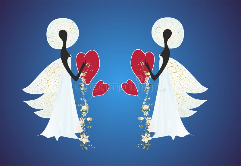 Anges avec des coeurs illustration stock. Illustration du anges - 58411608