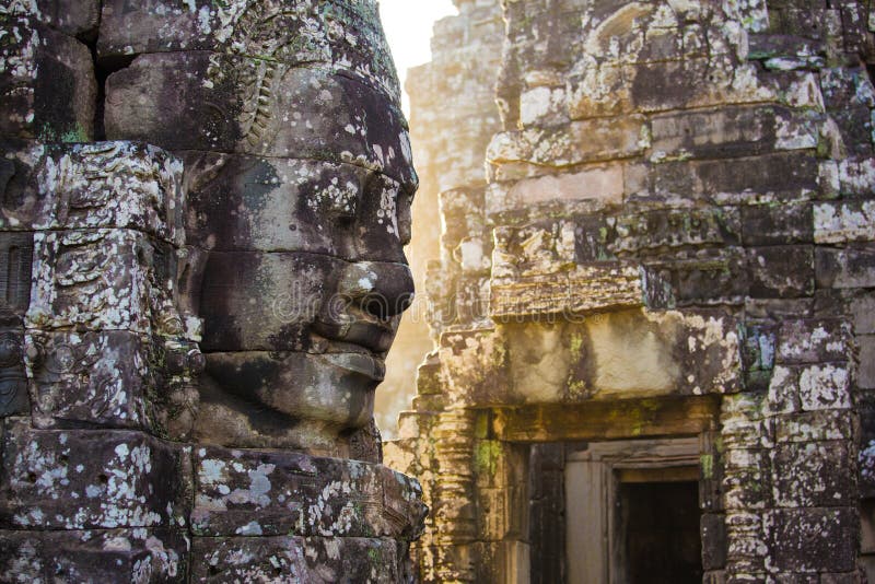 Angkor Wat Faces. Statues of Gods, Asian Ancient City,old Khmer ...