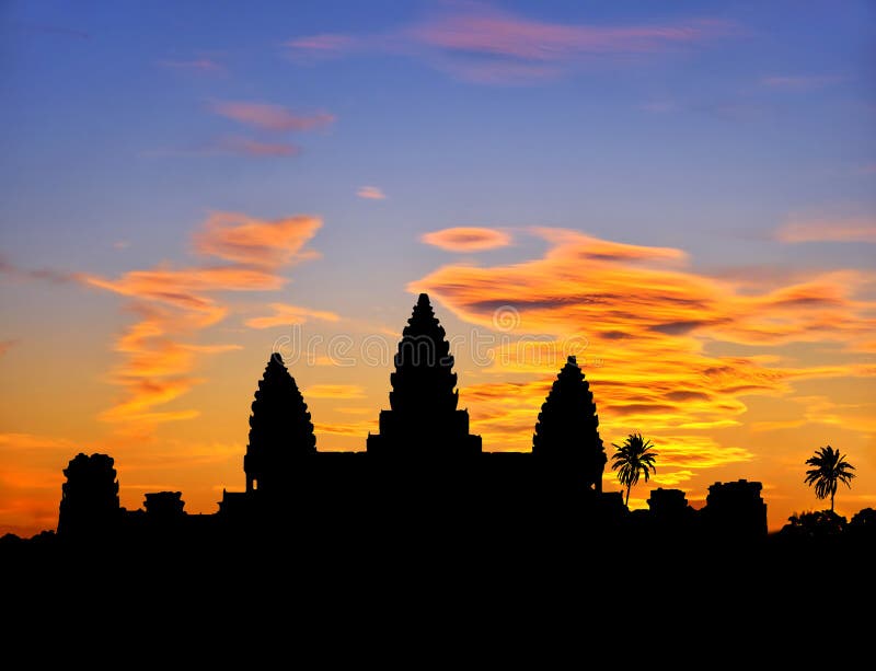 Angkor Wat at Sunset, Cambodia. Stock Image - Image of building ...