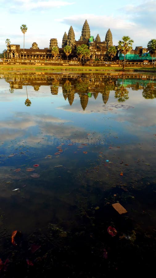 Angkor Wat and Reflecting Pool, Cambodia Stock Image - Image of ruin ...