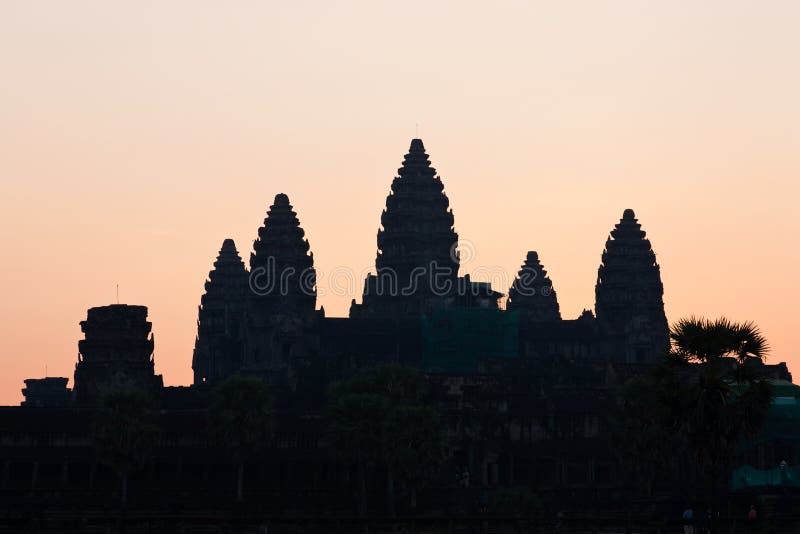 Angkor Wat Silhouette at Dawn Against Dark Blue Sky Stock Image - Image ...
