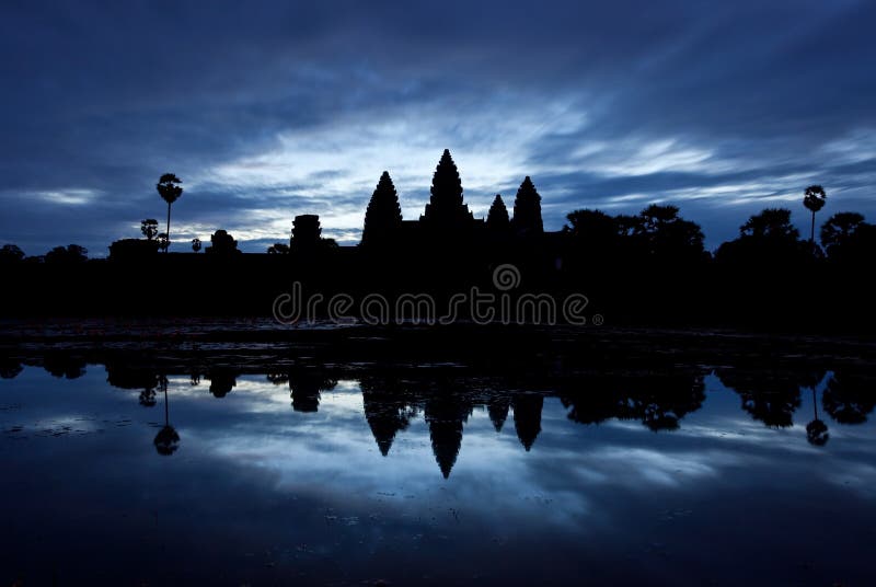 Angkor Wat Silhouette at Sunrise Stock Photo - Image of sacred ...