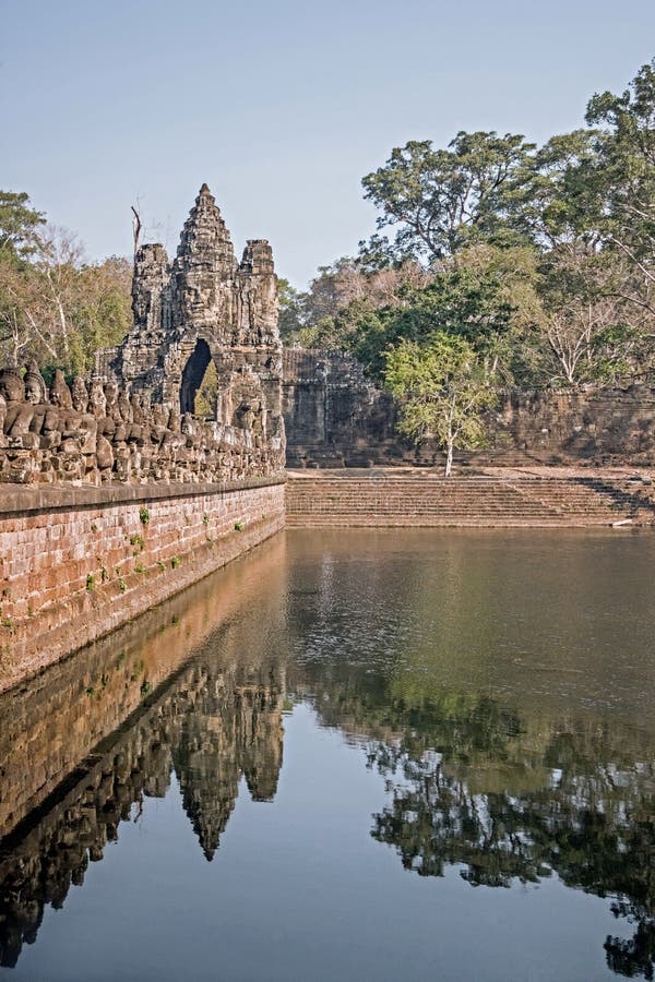 Angkor Wat South Gate Bridge Stock Photo - Image of khmer, castle ...