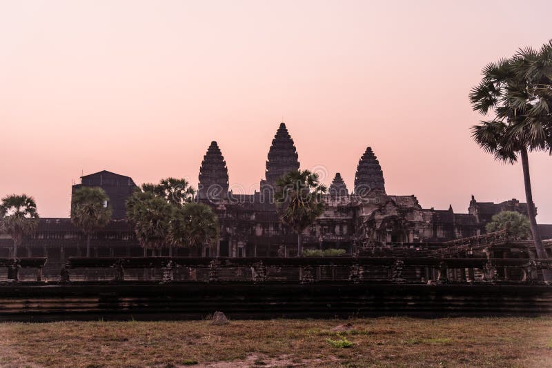Angkor Wat before Sunset with a Pink Sky Stock Image - Image of ancient ...