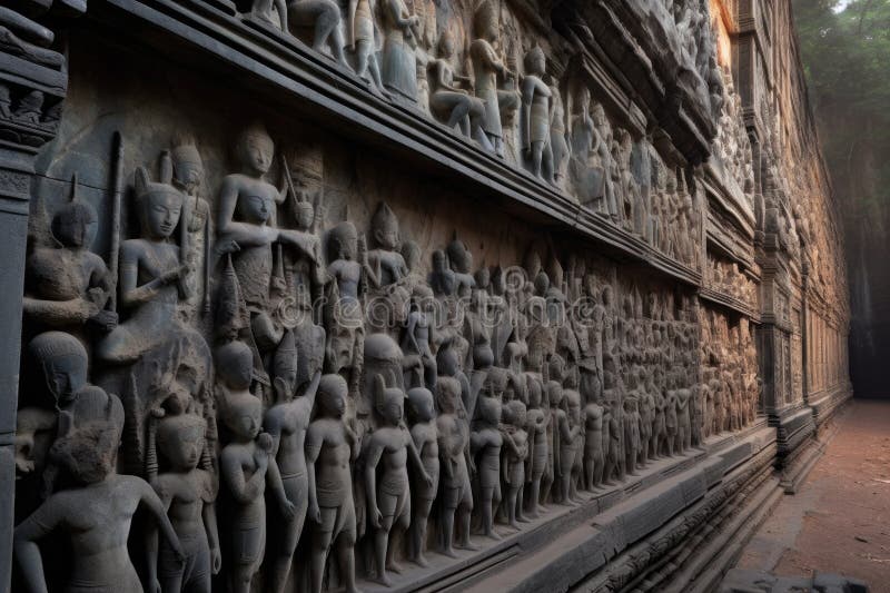 Angkor Wat Temple Bas-reliefs in Cambodia Stock Illustration ...
