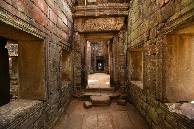 Angkor Wat Temple Inside Corridor Walls, Cambodia Stock Photo - Image ...