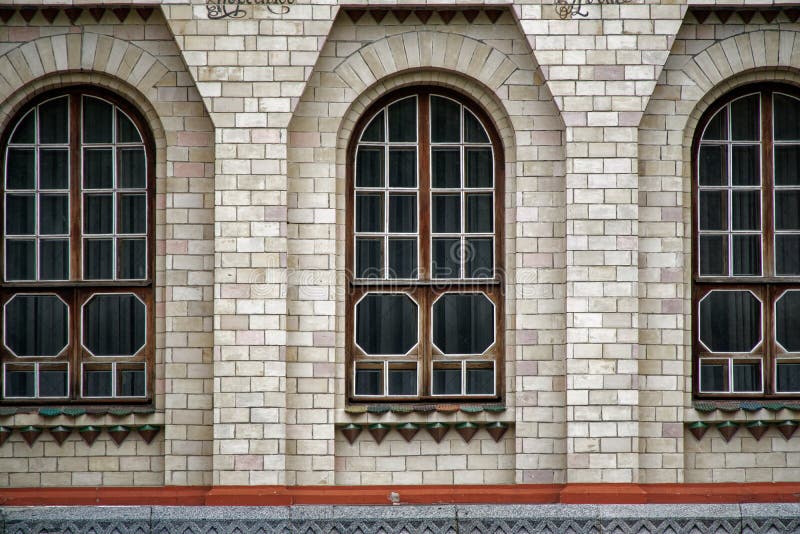 Angle Of Antique Building Wth Windows. Architecture Large Building Of ...