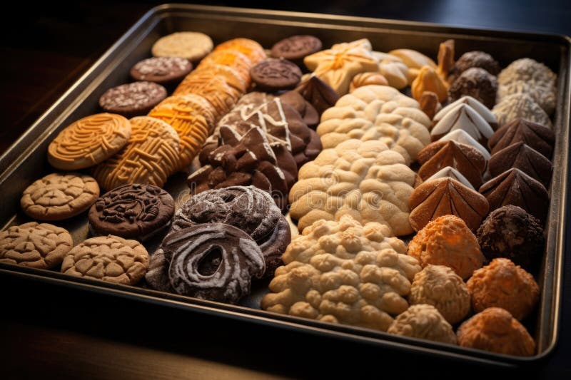 Angle of a Baking Tray Filled with Mixed Cookie Shapes Stock ...