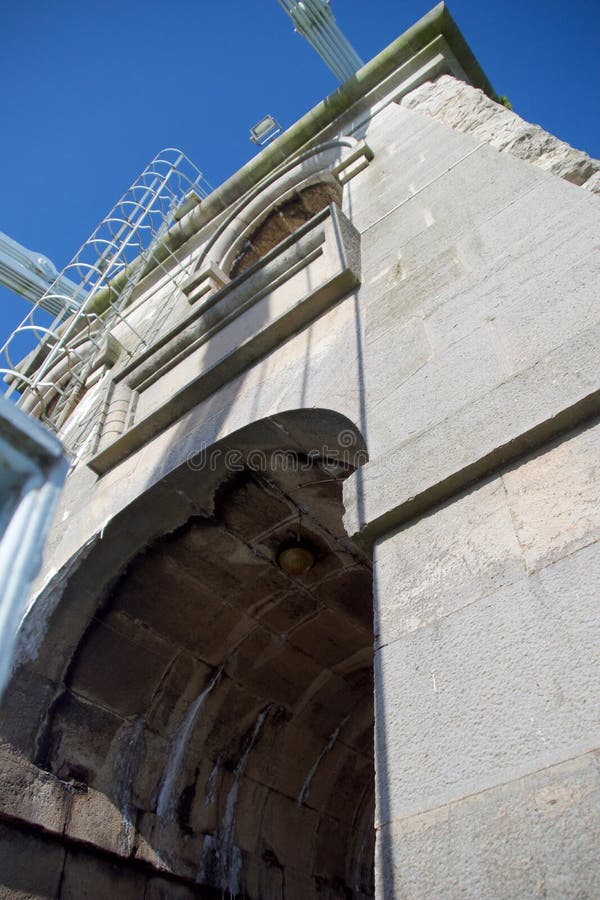 Angle of the bridge tower stock image. Image of area - 160695091