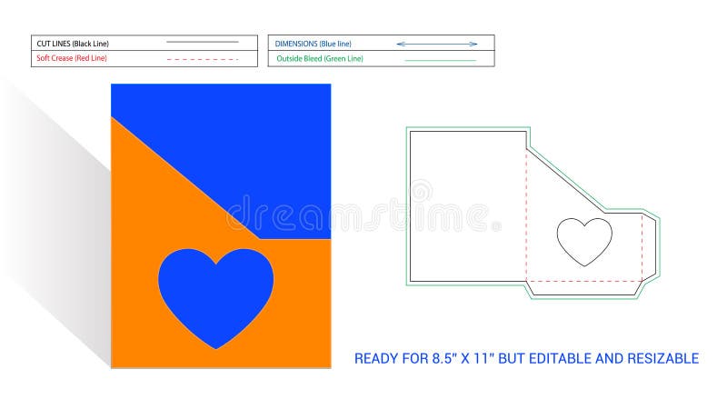 Angle Cut Pocket or Folder Dieline Ready for 8.5x11 Inch Paper and 3D ...