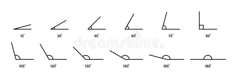 Angle Degree Grade Icon. Angle 30, and 180 Degree Icon Set. Angles ...