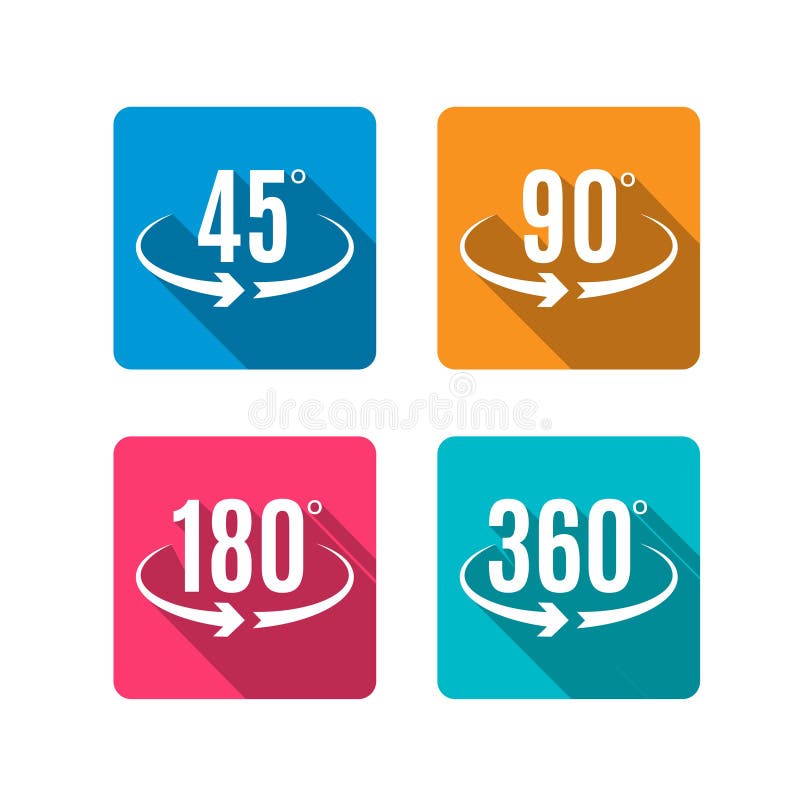 Angle Degrees Flat Icons Vector Design. Arrows Rotation Circle Symbol ...