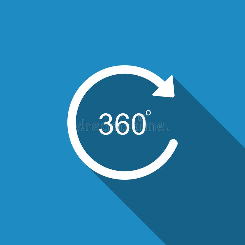 Angle 360 Degrees Icon Isolated with Long Shadow. Rotation of 360 ...