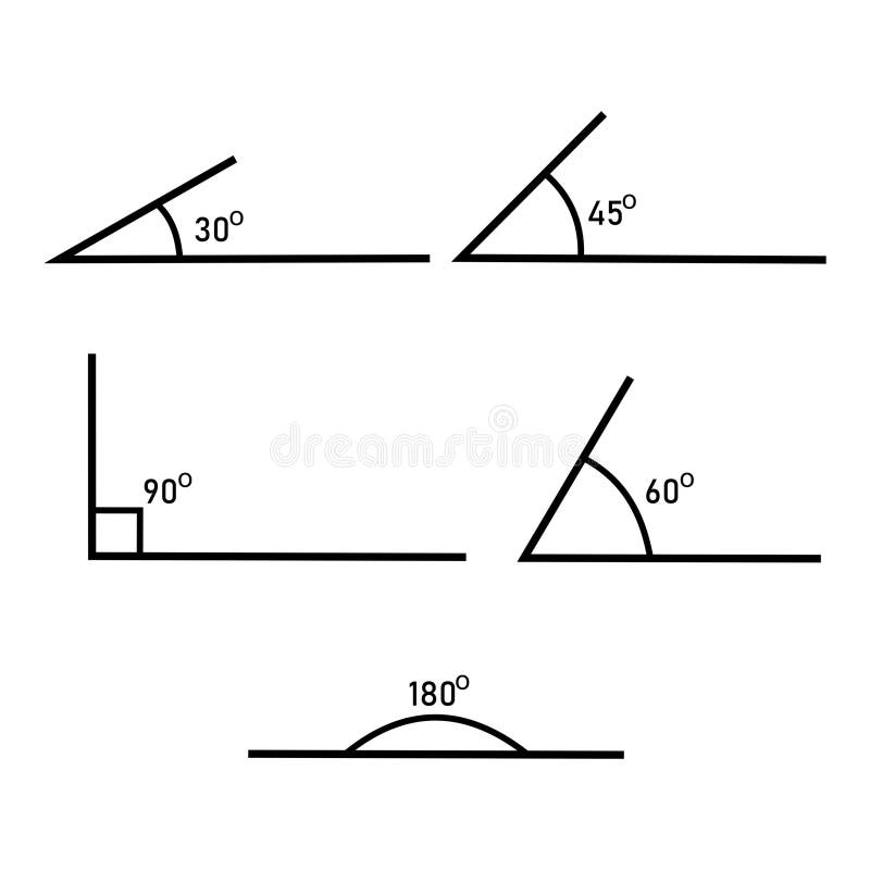 Angle of 180, 45,30,90, 60 Degrees Vector Illustration. Stock Vector ...