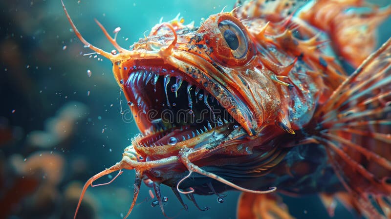 An Angle Fish Showing Its Sharp Teeth and Open Mouth, with Large White ...