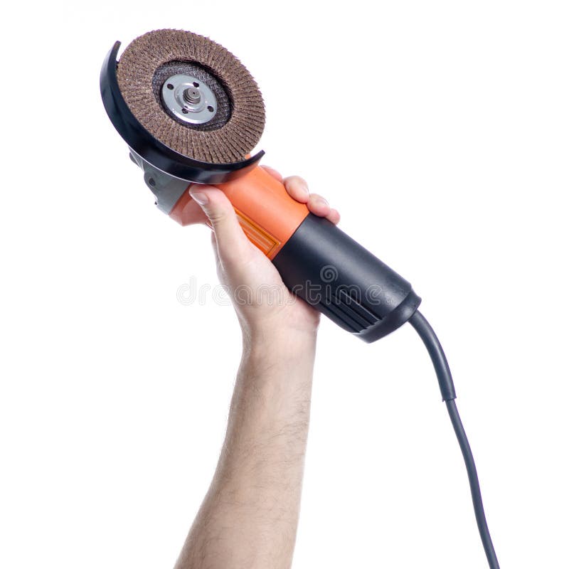 Angle grinder in hand stock photo. Image of object, plastic - 143975418