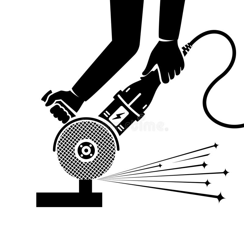 Angle Grinder Hold in Hand. Worker Cutting Metal with Angle Grinder ...