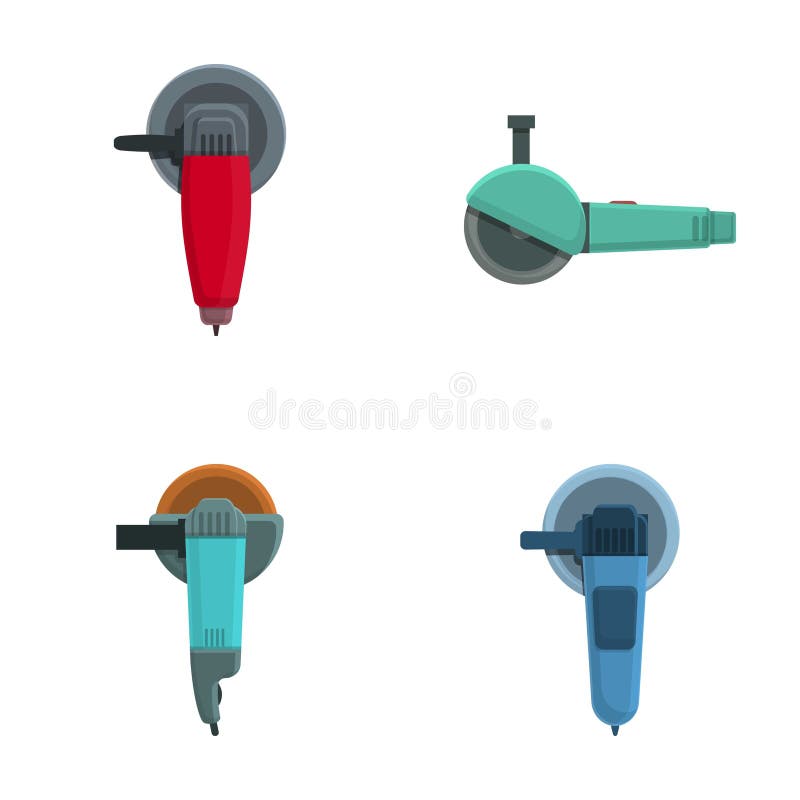 Angle Grinder Icons Set Cartoon Vector. Equipment for Cutting and ...