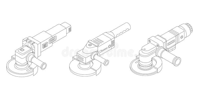 Angle Grinder Icons Set Vector Outline Stock Vector - Illustration of ...