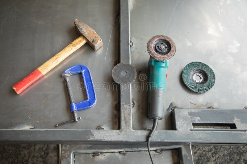 Angle Grinder Machine on Iron Gate. Metalworking Stock Illustration ...