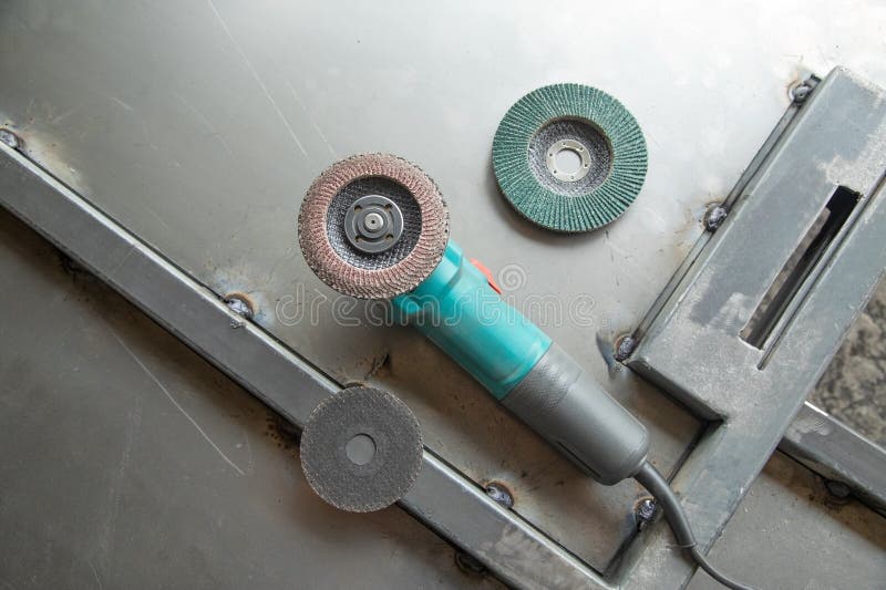 Angle Grinder Machine on Iron Gate. Metalworking Stock Illustration ...