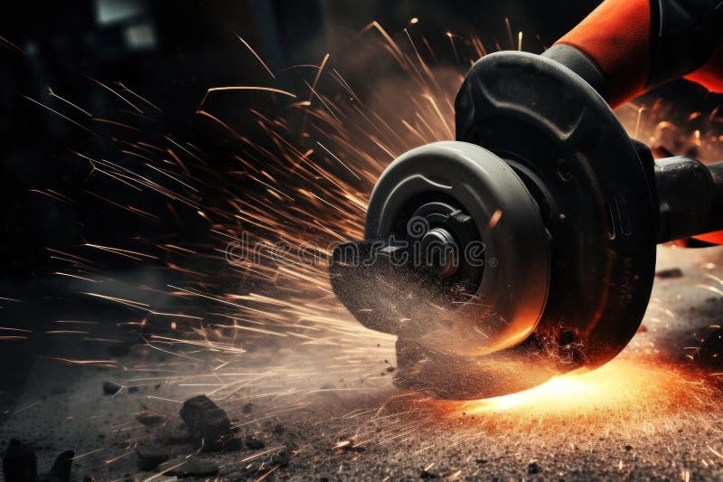 Angle Grinder at Work in Industrial Setting. Cutting Metal. Sparks Fly ...