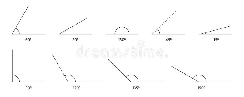 Angle Icons Set 150 135 120 90 180 60 45 30 15 Degree Measure