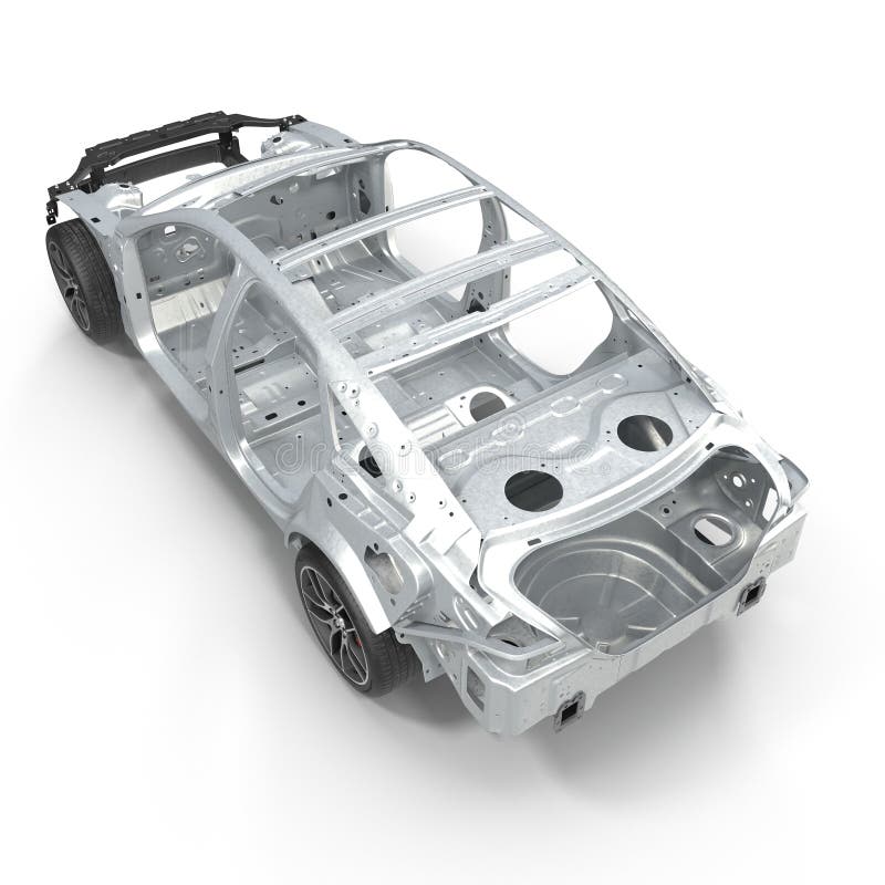 Angle from Up Car Frame with Chassis on White. 3D Illustration Stock ...