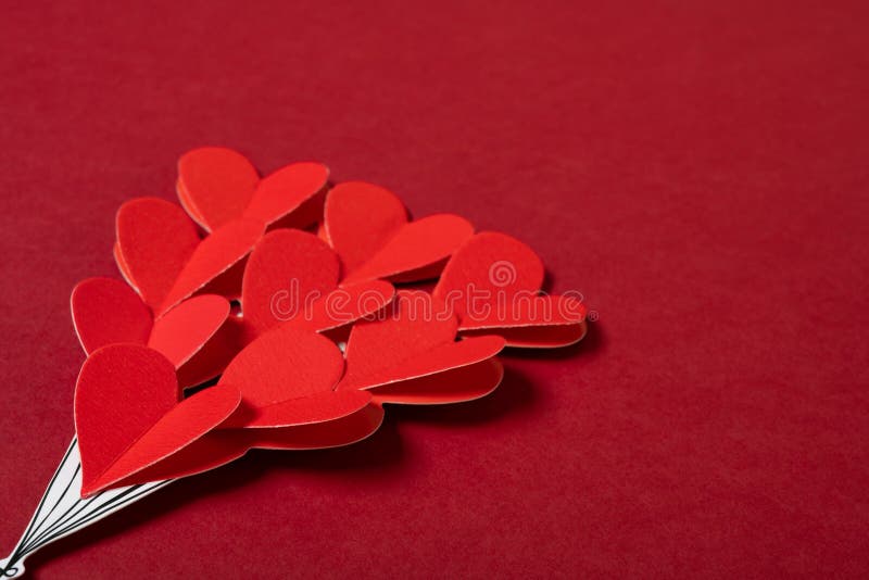 Angle View Bunch of Red Hearts on Red Background Horizontal Composition ...