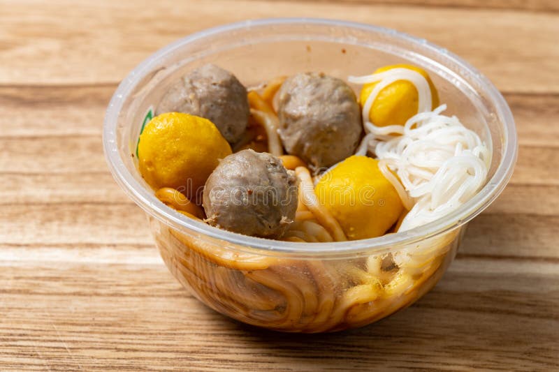 Cart Noodles with Beef Balls and Fish Balls Stock Photo - Image of ...