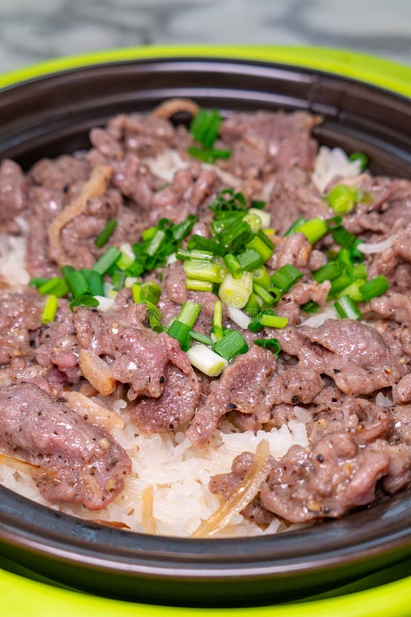 Angle View Clay Pot Rice with Beef Vertical Composition Stock Photo ...