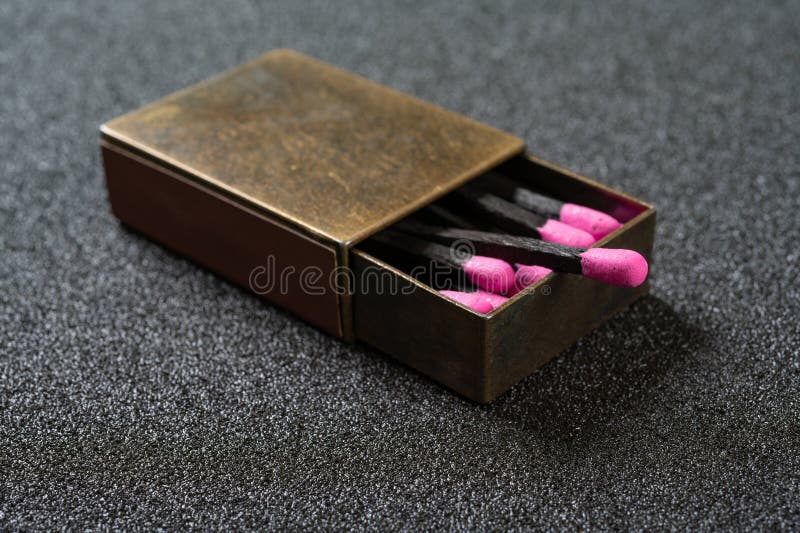 Angle View Copper Matchbox with Pink Color Match Sticks at Horizontal Composition Stock Image ...
