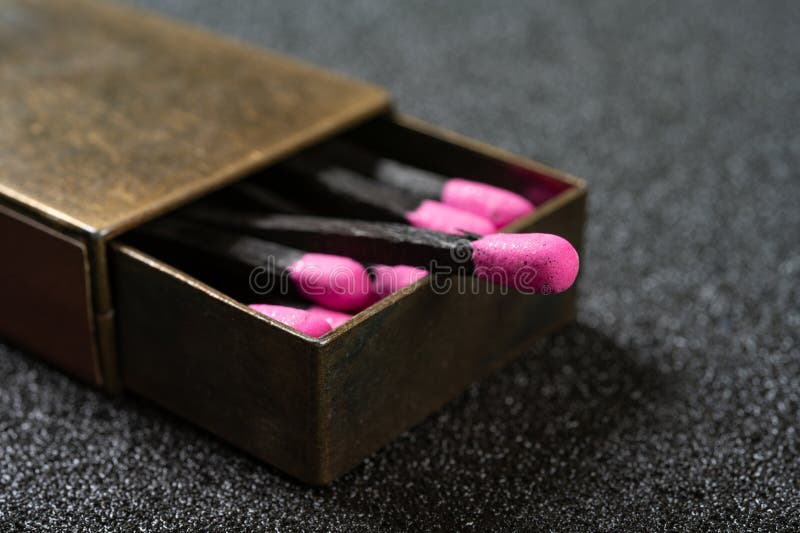 Angle View Copper Matchbox with Pink Color Match Sticks Horizontal Composition Stock Photo ...