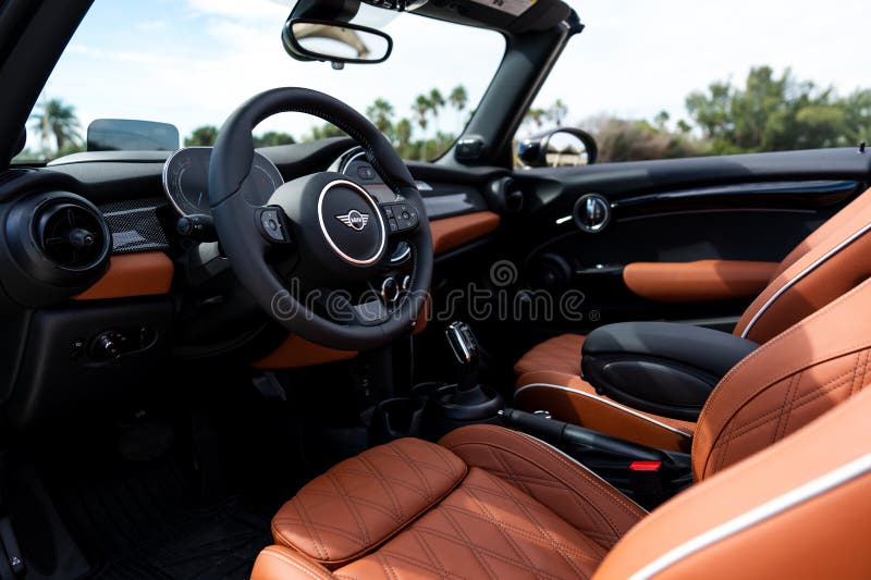 Angle View on Driver and Passenger Front Seat and Steering Wheel with ...