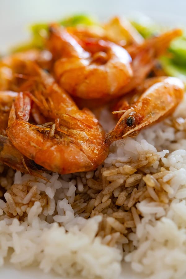 Angle View of Fast Food Shrimp with Cabbage and Rice Vertical ...