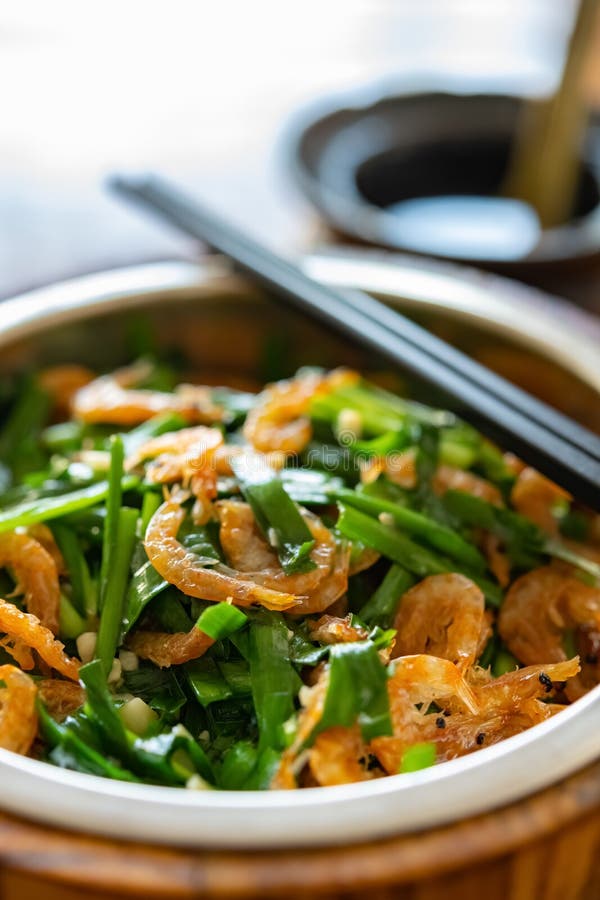 Fast Food Shrimp with Leek and Rice with Soup Vertical Composition ...