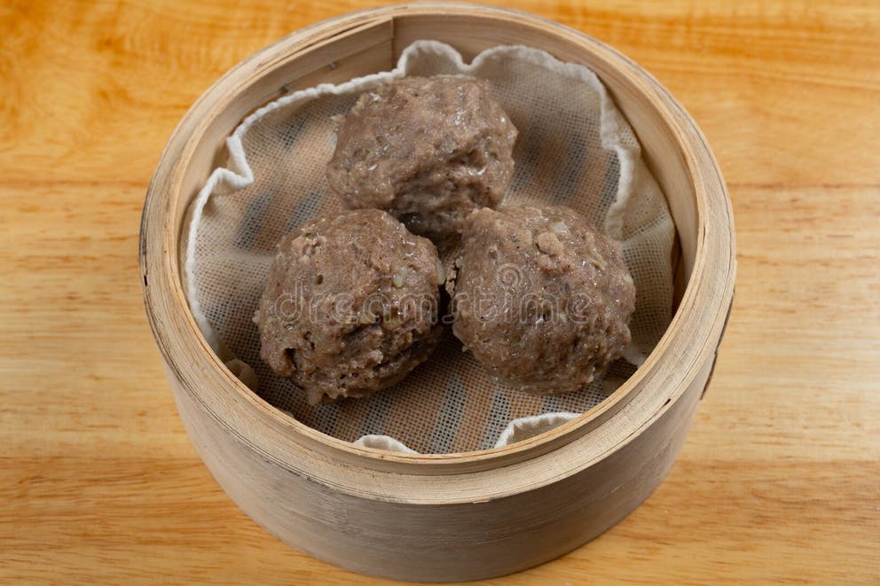 Angle View Fresh Beef Balls in Bamboo Steamer Stock Image - Image of ...