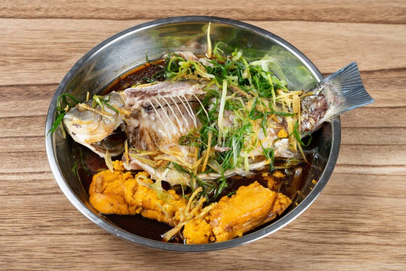 Home Cooked Fresh Steamed Fish with Some Eaten Stock Photo - Image of ...