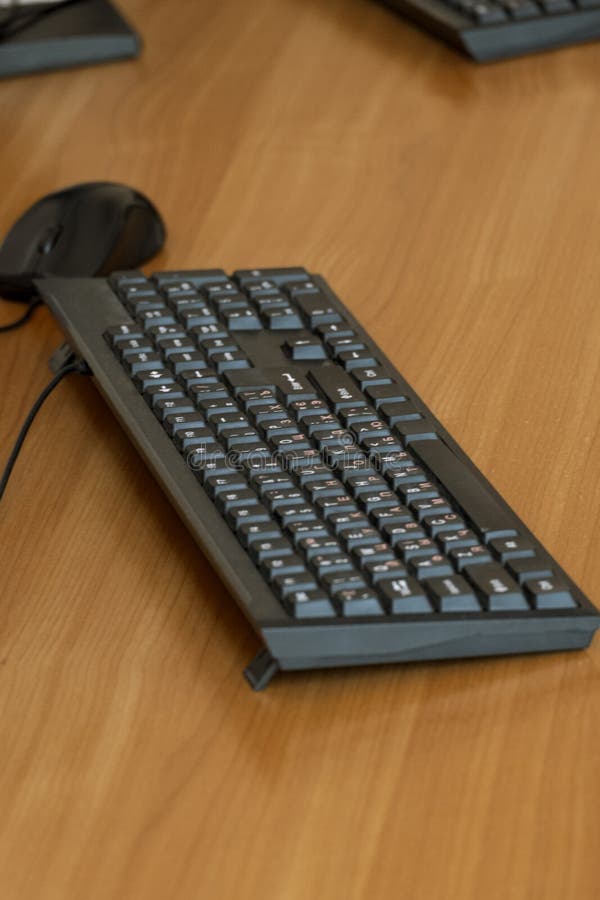 Angle View Keyboard and Mouse of Computer on Table. Stock Photo - Image ...