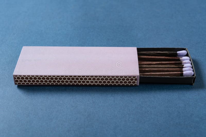 Angle View Lilac Matchbox on a Blue Background Horizontal Composition ...