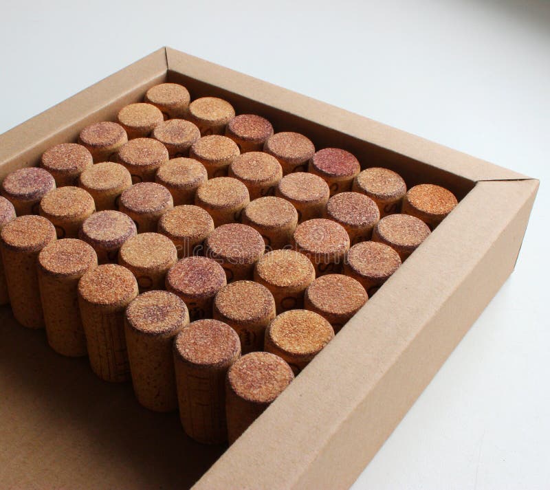 Angle View of a Neat Rows of Wine Corks Inside a Corrugated Paper Box ...