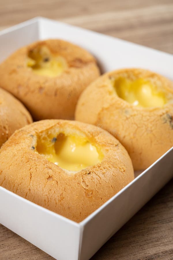 Puff Pudding Sweet Snacks at Vertical Composition Stock Image - Image ...