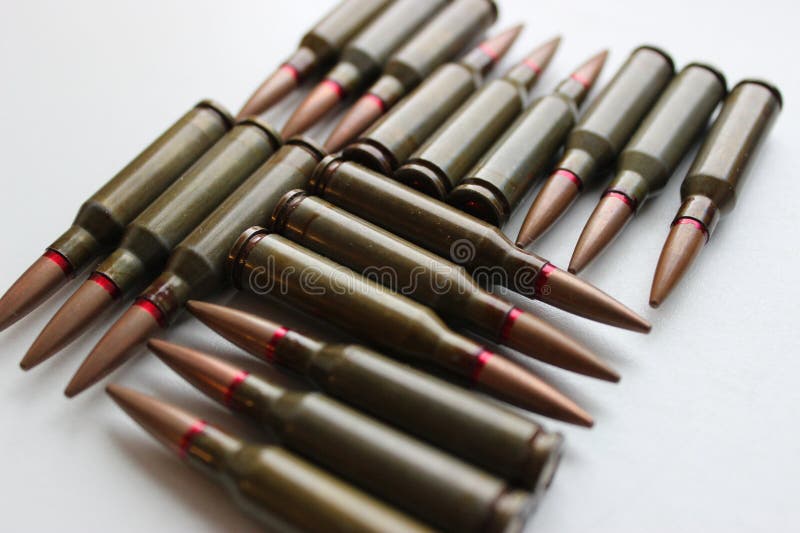 Angle View of Real Bullets Caliber 5.45 Laid Out in Square Order ...