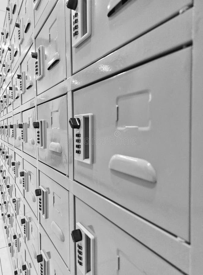 A Angle View at a Row of Locker Tier Box Cabinet Stock Photo - Image of ...
