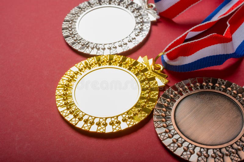 Angle View Set of Gold Silver and Bronze Award Medals Stock Photo ...