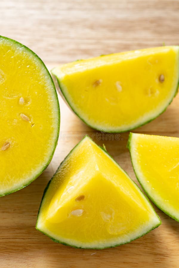 Small Slices Yellow Color Fresh Watermelon at Vertical Composition ...