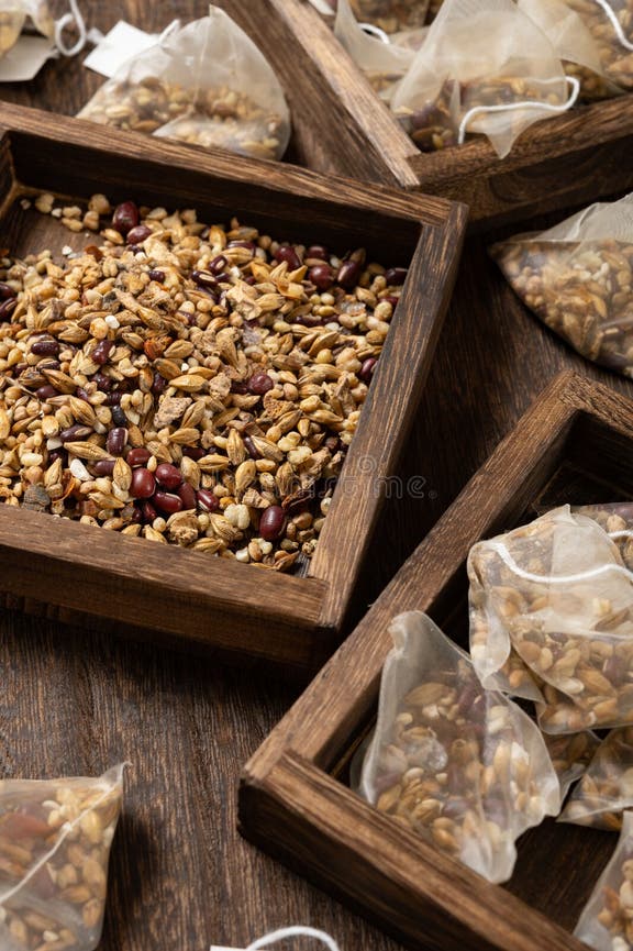 Angle View Tea Bags of Red Bean and Barley Tea Vertical Composition ...
