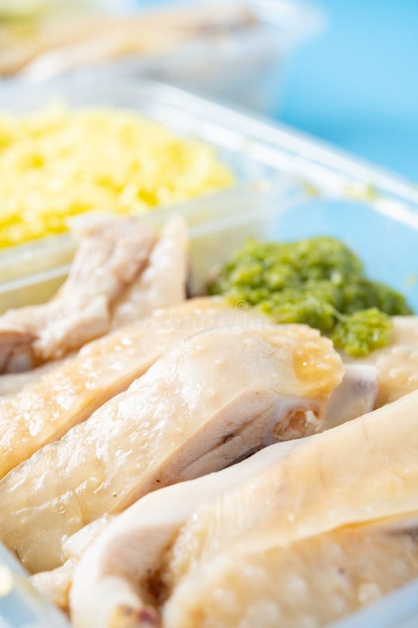 Angle View Two Packs of Hainanese Chicken Rice Vertical Composition ...