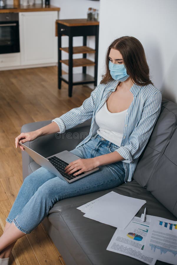 Angle View of Young Freelancer in Stock Image - Image of denim, corona ...
